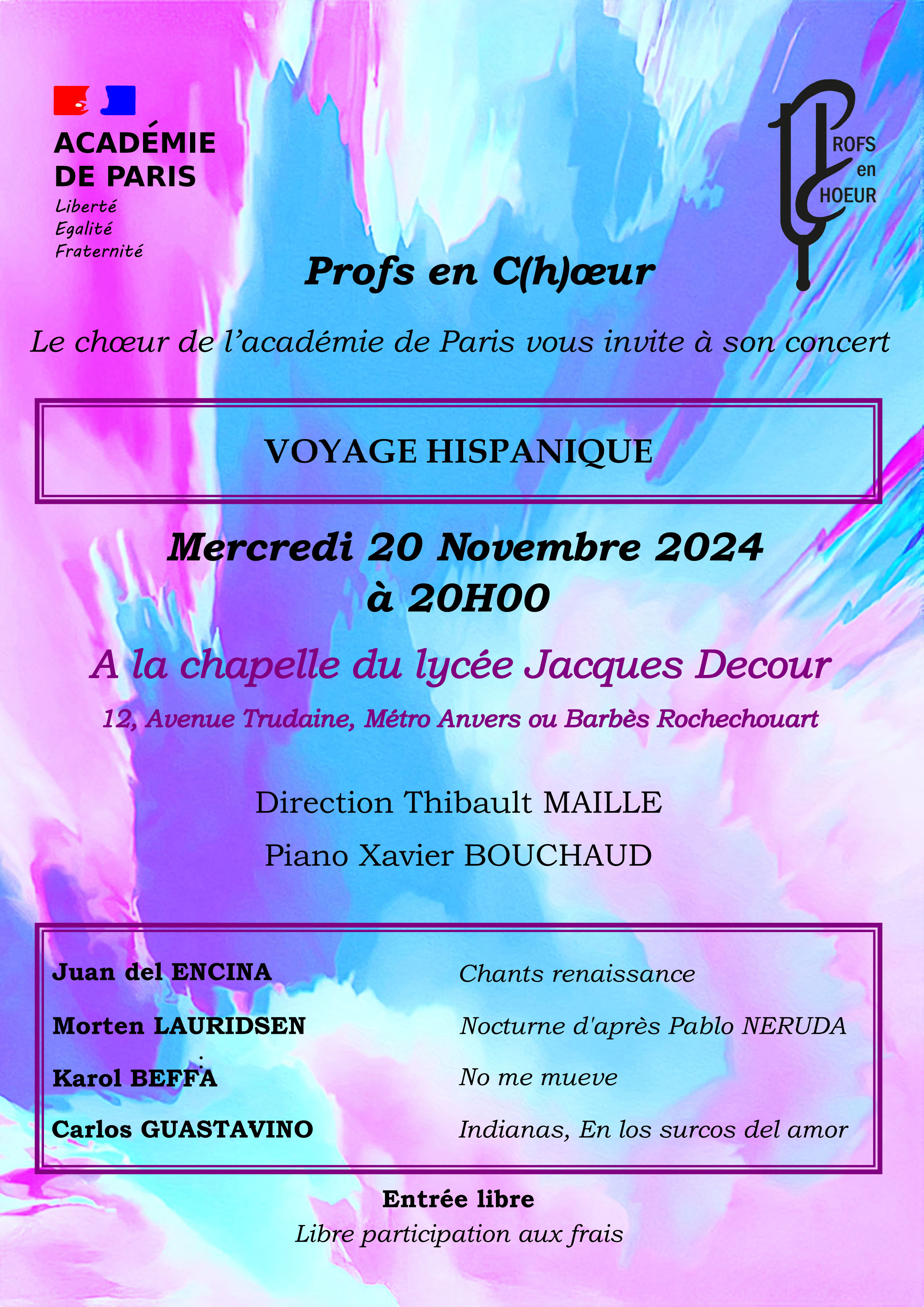 Historique des concerts | Choeur de l'académie de Paris Profs en C(h)oeur